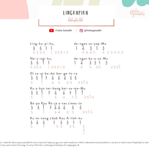 Lingkupiku Kalimba Tabs Letter & Number Notes Tutorial - KalimbaTabs.net