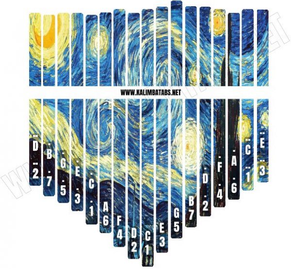 Kalimba Tine Sticker: Starry night Van Gogh Painting Kalimba Tabs ...
