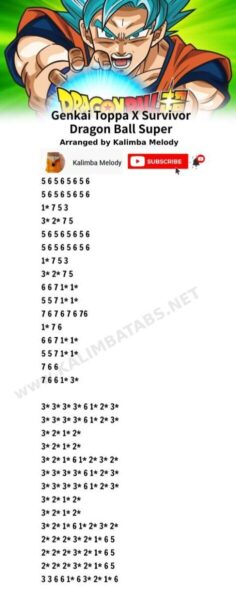 Genkai Toppa X Survivor Dragon Ball Super Kalimba Tabs Letter