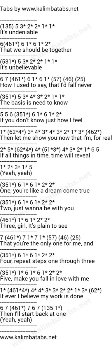 Back At One - Brian McKnight Kalimba Tabs Letter & Number Notes ...