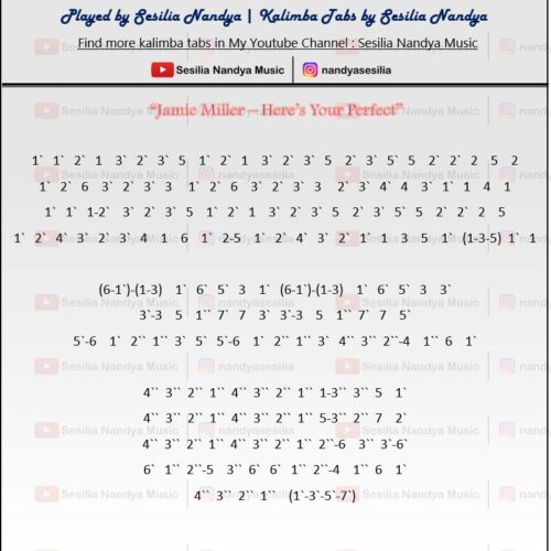 Here's Your Perfect - Jamie Miller Kalimba Tabs Letter & Number Notes ...