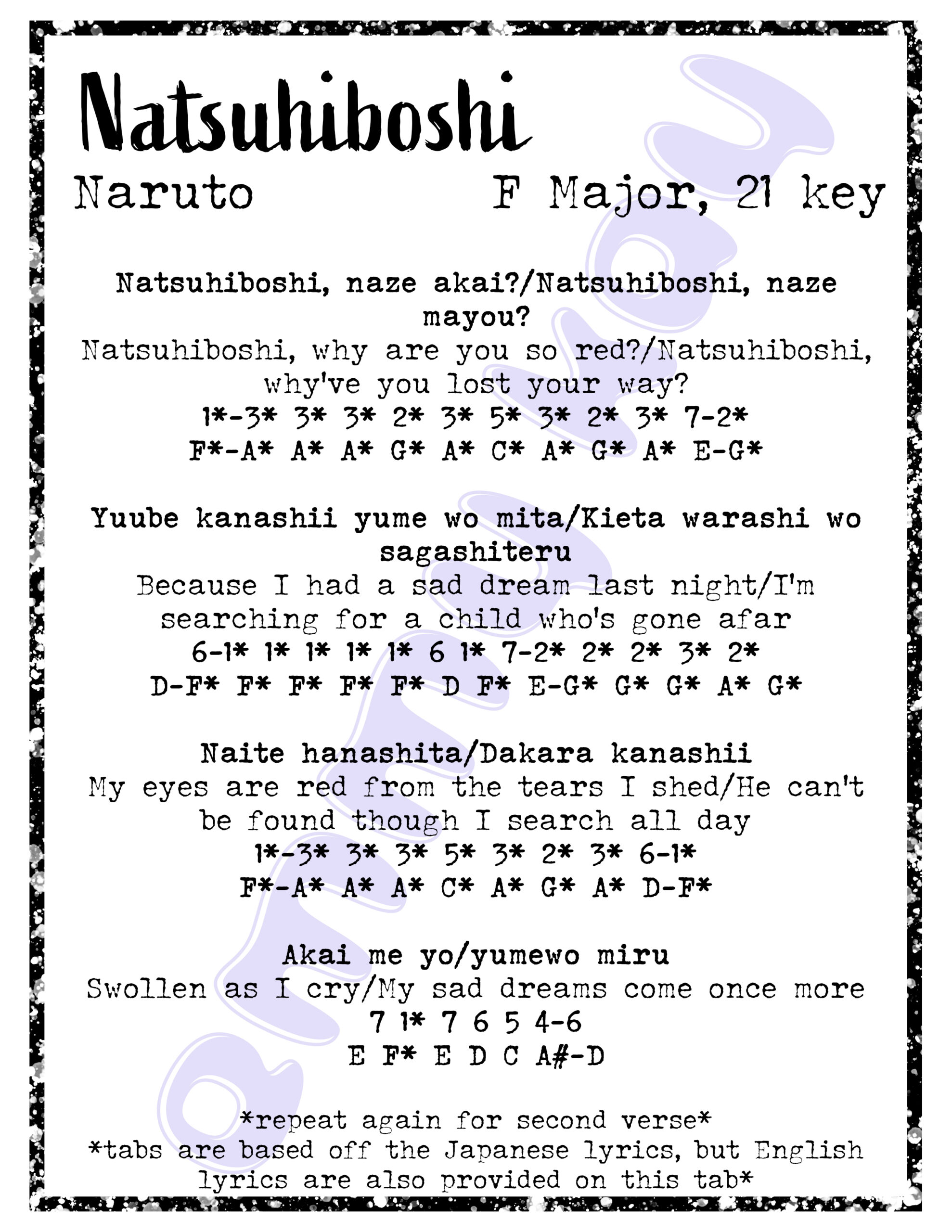 Natsuhiboshi - Naruto Kalimba Tabs Letter & Number Notes Tutorial ...