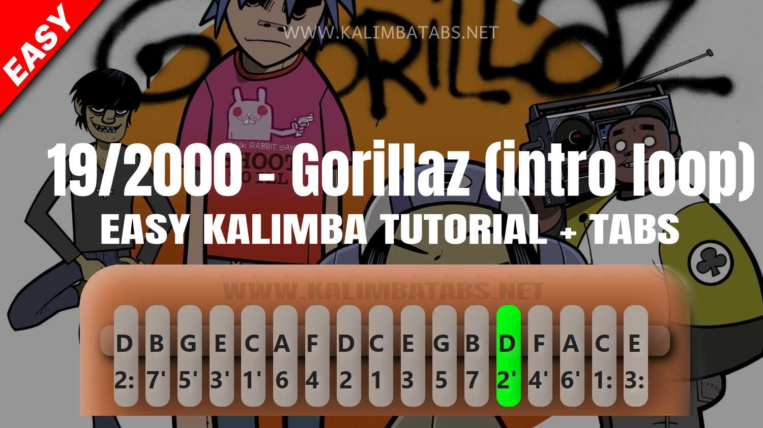19/2000 - Gorillaz (intro loop) Kalimba Tabs Letter & Number Notes ...
